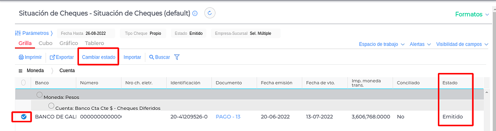Situación de Cheques - Cambio de estado - Tesorería - Base de ...