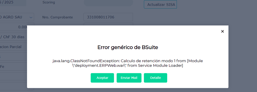Cargar transacción - Error genérico de BSuite: "java.lang.ClassNotFoundException: Cálculo de ...